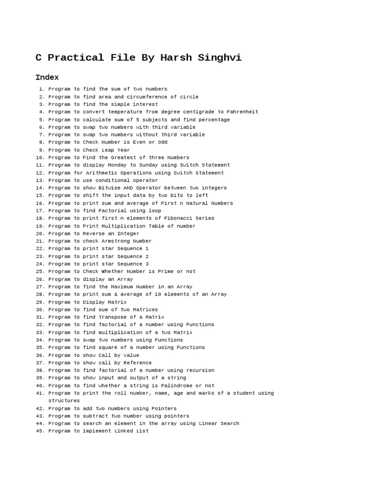 C Practical File | PDF | Pointer (Computer Programming) | Matrix (Mathematics)