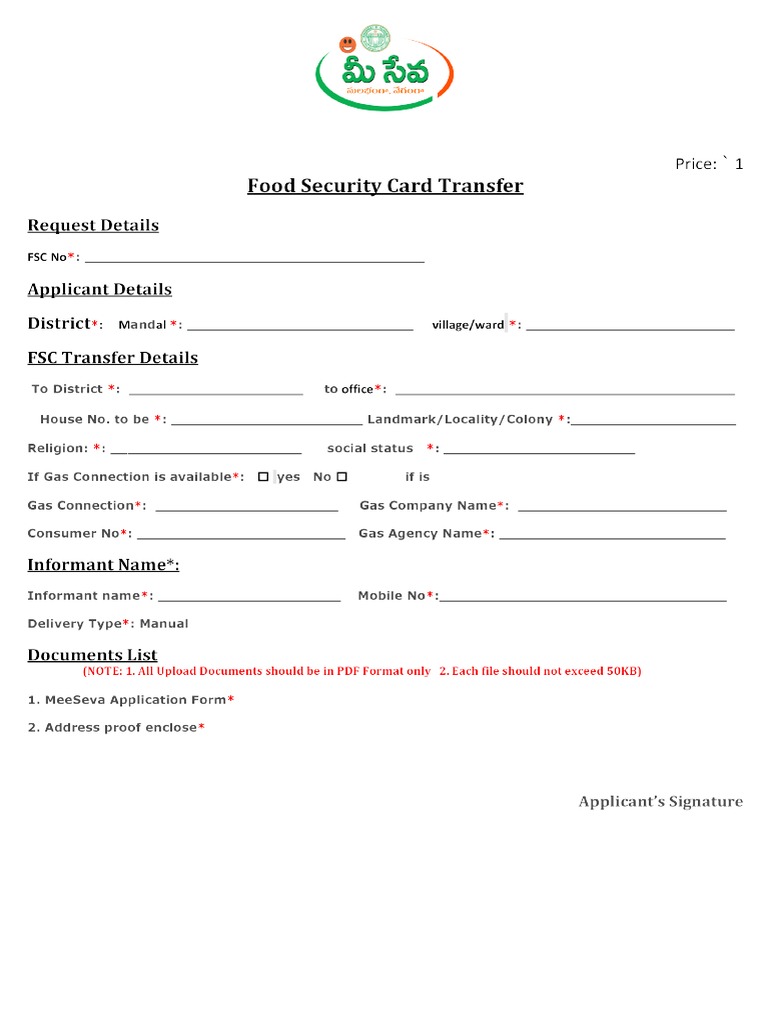 Food Security Card Tran Safer Application | PDF