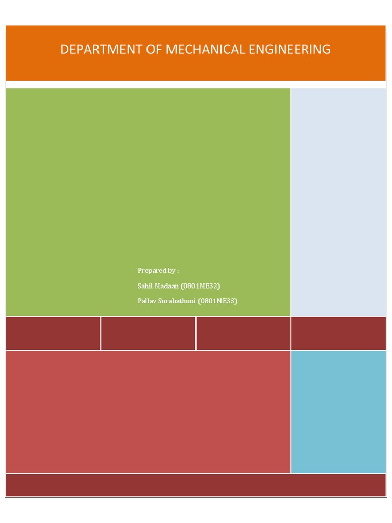 Department of Mechanical Engineering: Prepared By: Sahil Madaan (0801ME32) Pallav Surabathuni ...