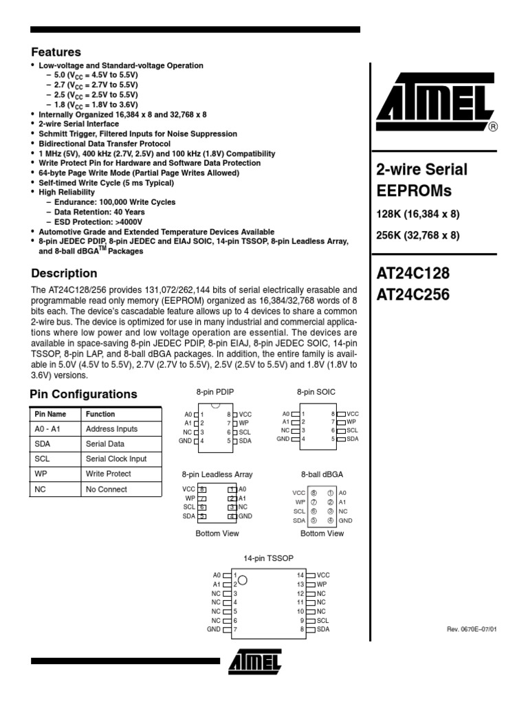 2-Wire Serial Eeproms: Features | PDF | Computer Engineering | Integrated Circuit
