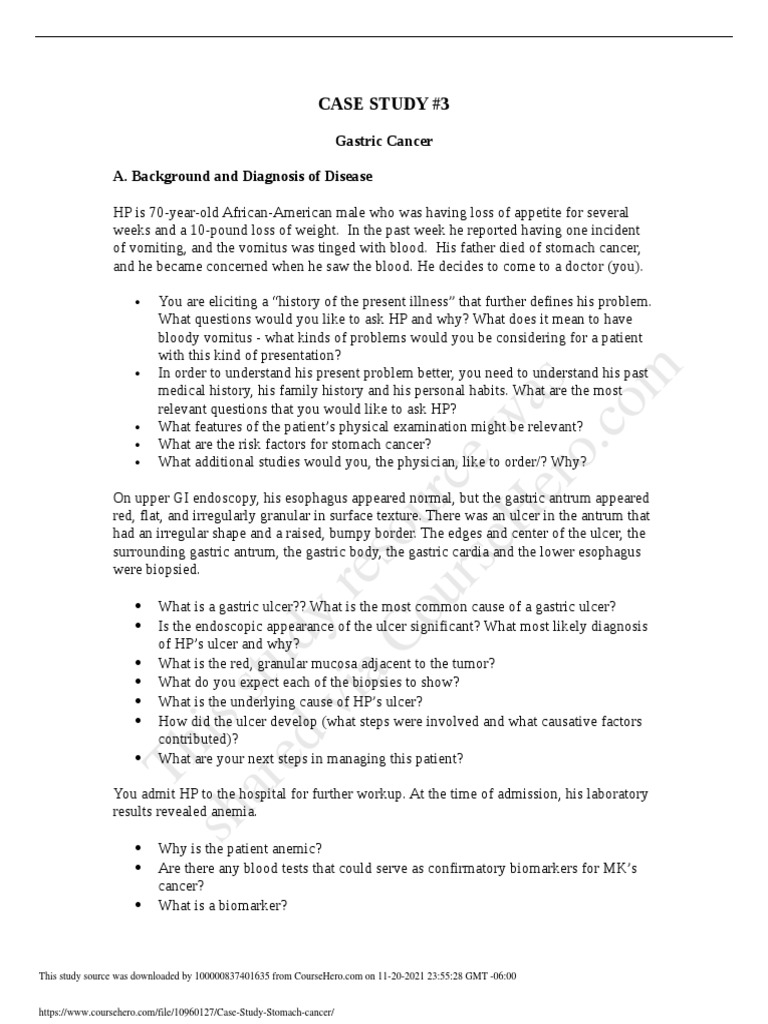 Case Study Stomach Cancer | PDF | Cancer | Vomiting