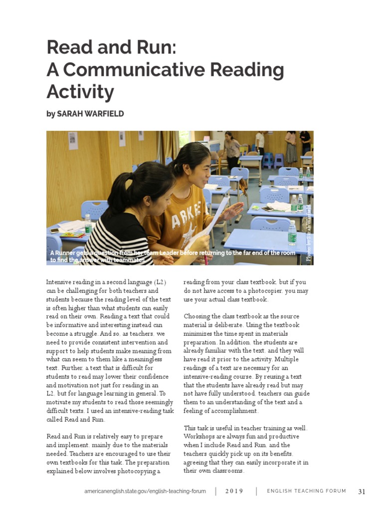 Read and Run: A Communicative Reading Activity: by Sarah Warfield | PDF ...