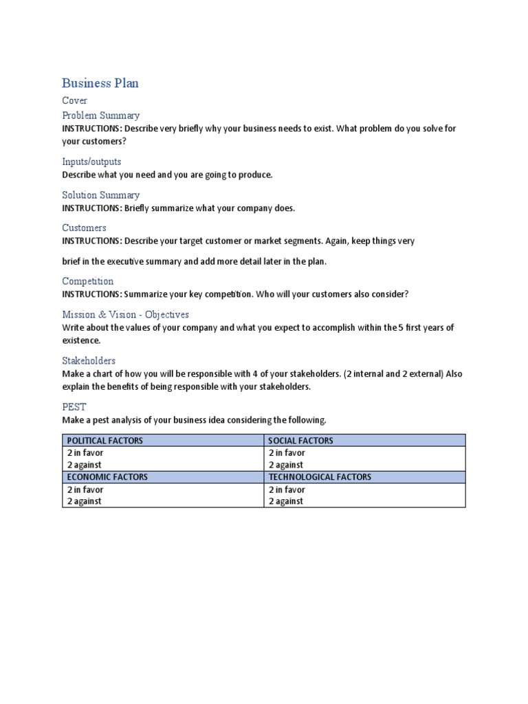 Business Plan: Cover Problem Summary | PDF