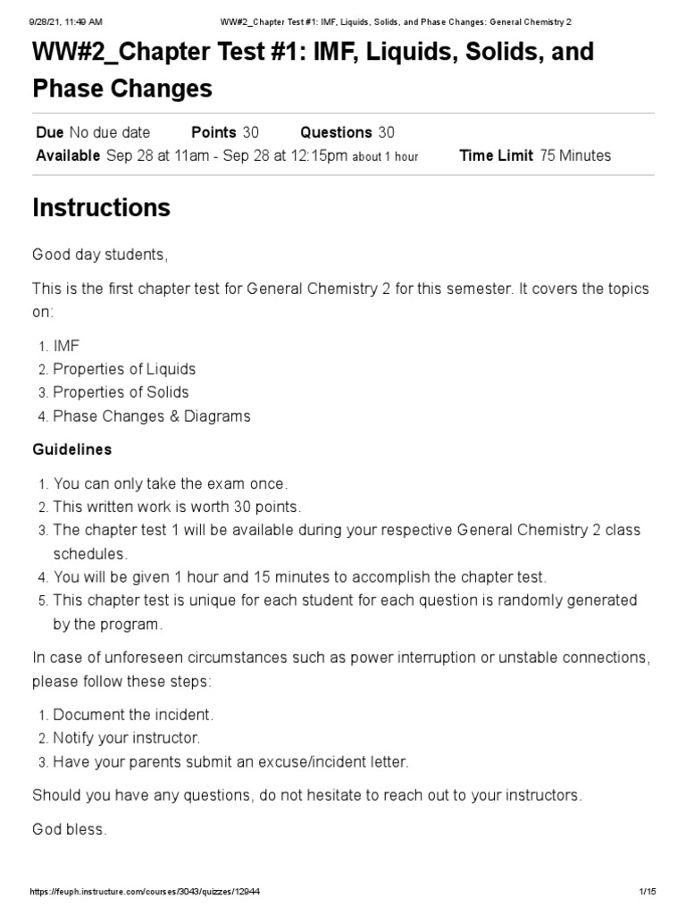WW#2 - Chapter Test #1 - IMF, Liquids, Solids, and Phase Changes ...