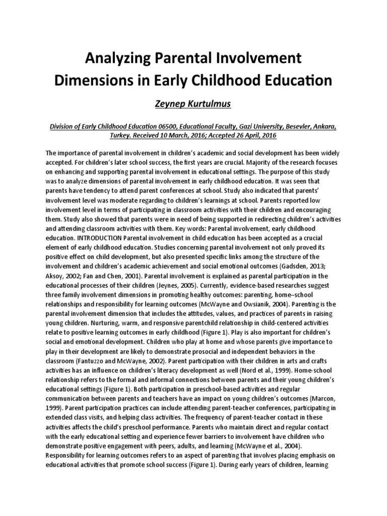 Analyzing Parental Involvement Dimensions in Early Childhood Education ...