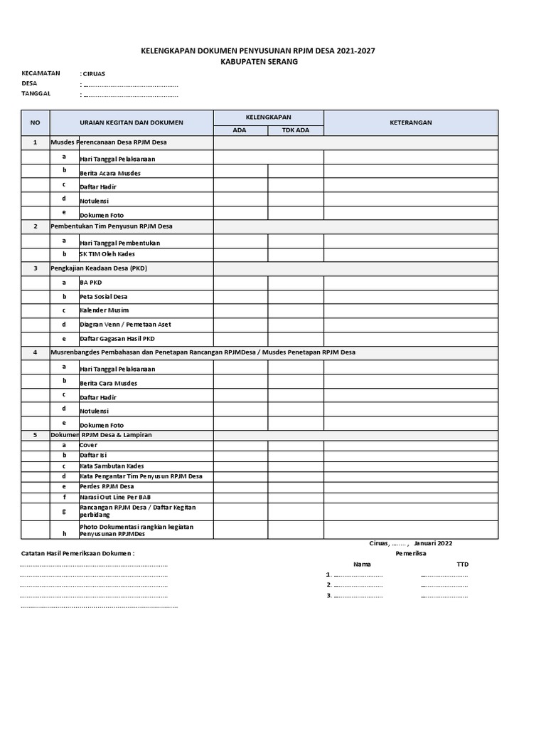 Lembar Ceklis RPJMDes Fix | PDF
