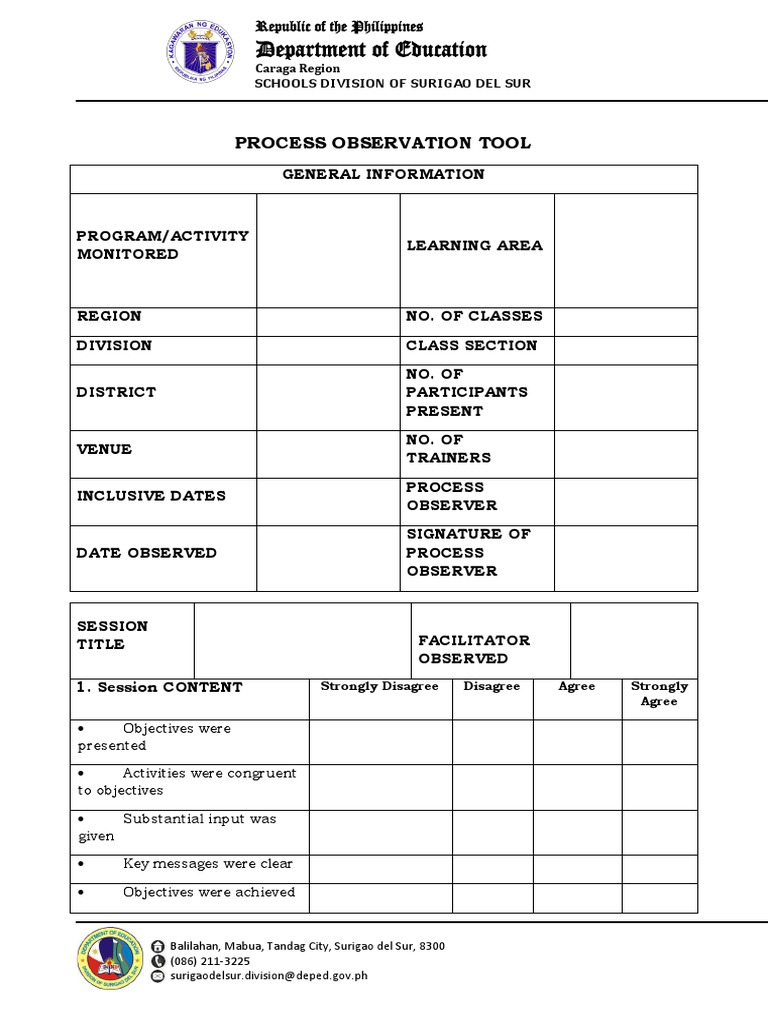 Department of Education: Process Observation Tool | Download Free PDF ...
