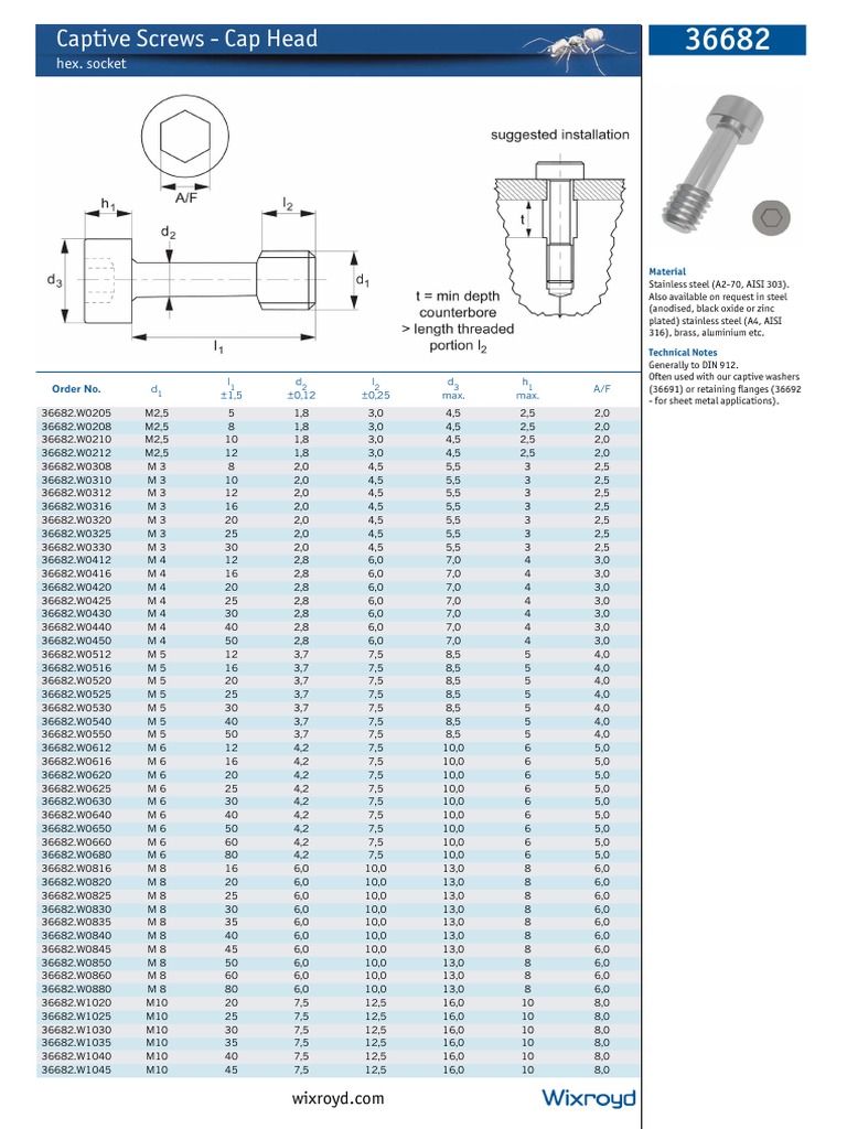 Captive Screws - Cap Head: Hex. Socket | PDF | Screw | Corrosion