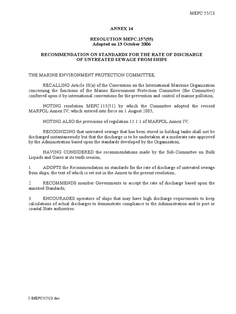 Resolution MEPC.157 55 | PDF | Sewage | Water