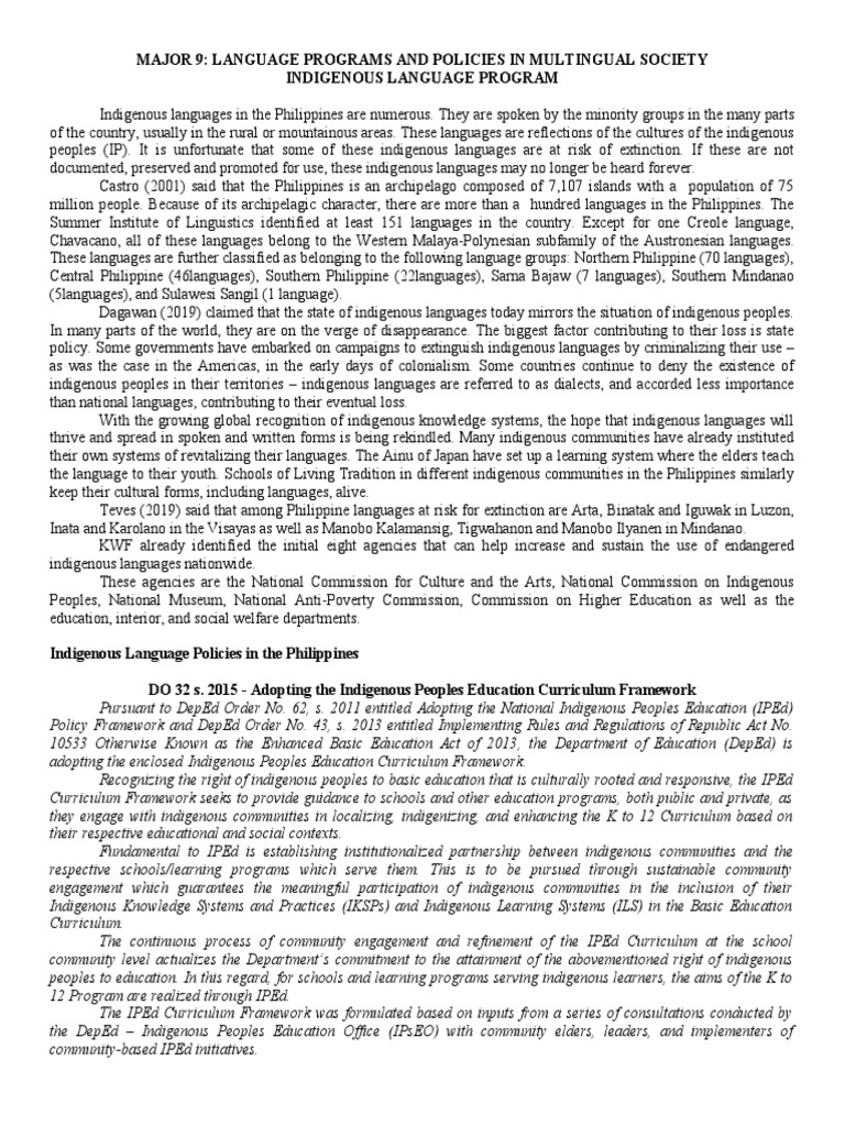 Major 9: Language Programs and Policies in Multingual Society ...