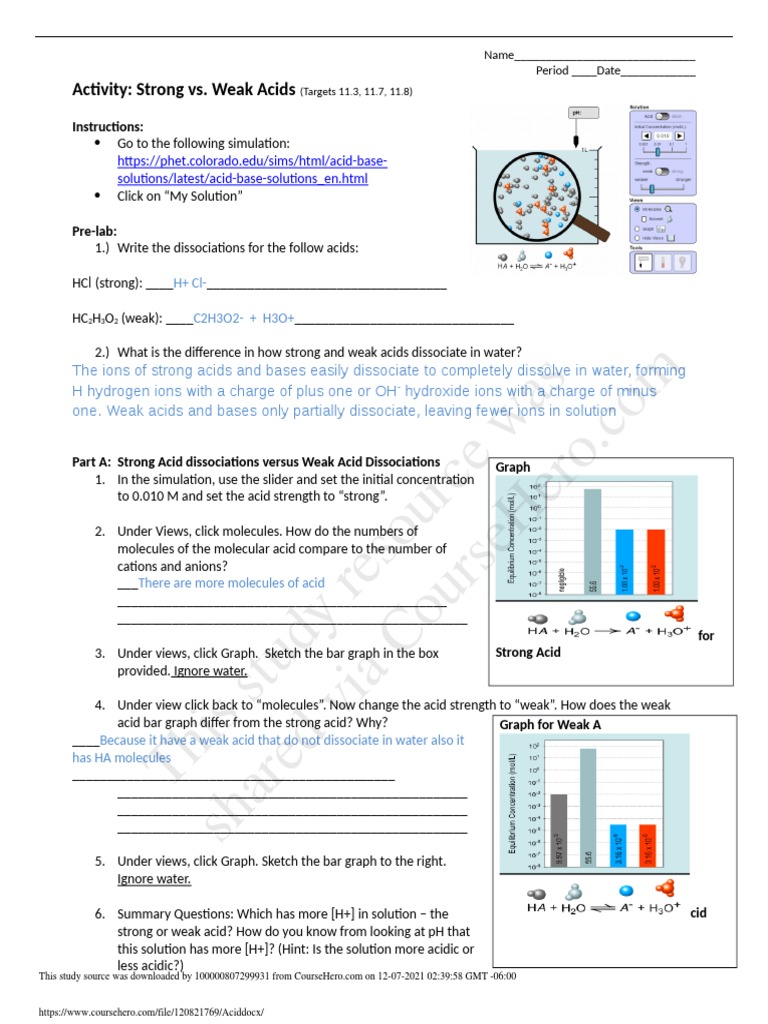 This Study Resource Was: Activity: Strong vs. Weak Acids | PDF | Acid ...