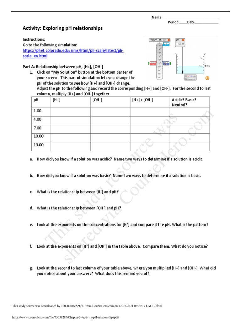 Exploring pH Relationships Activity | PDF | Ph | Logarithm