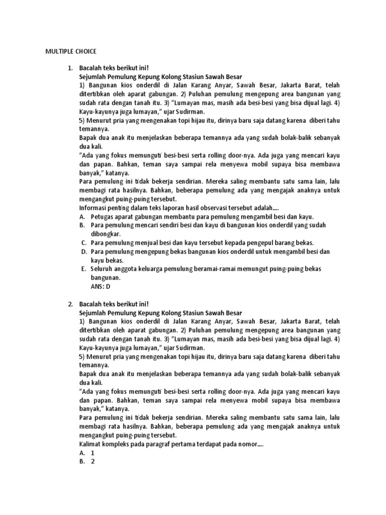 Soal Pas Bindo Kls. X | PDF