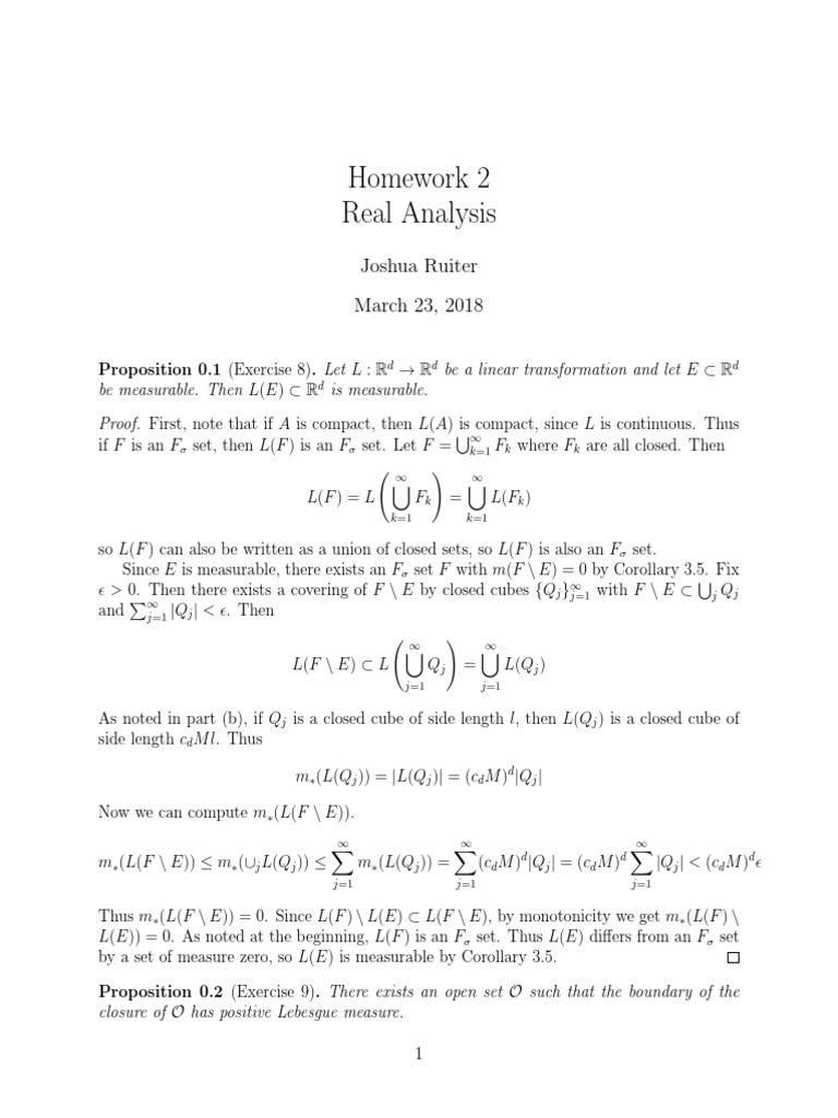 Advanced Real Analysis Exercises | PDF | Mathematical Structures ...