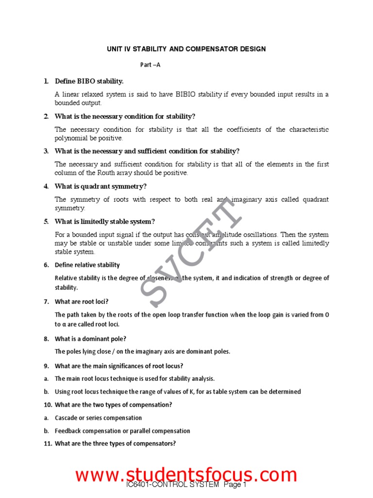 Svcet: 1. Define BIBO Stability | PDF | Stability Theory | Control Theory