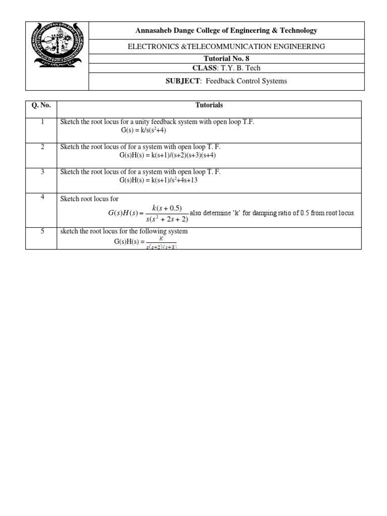 Feedback Control System Assignment | PDF | Teaching Methods & Materials ...