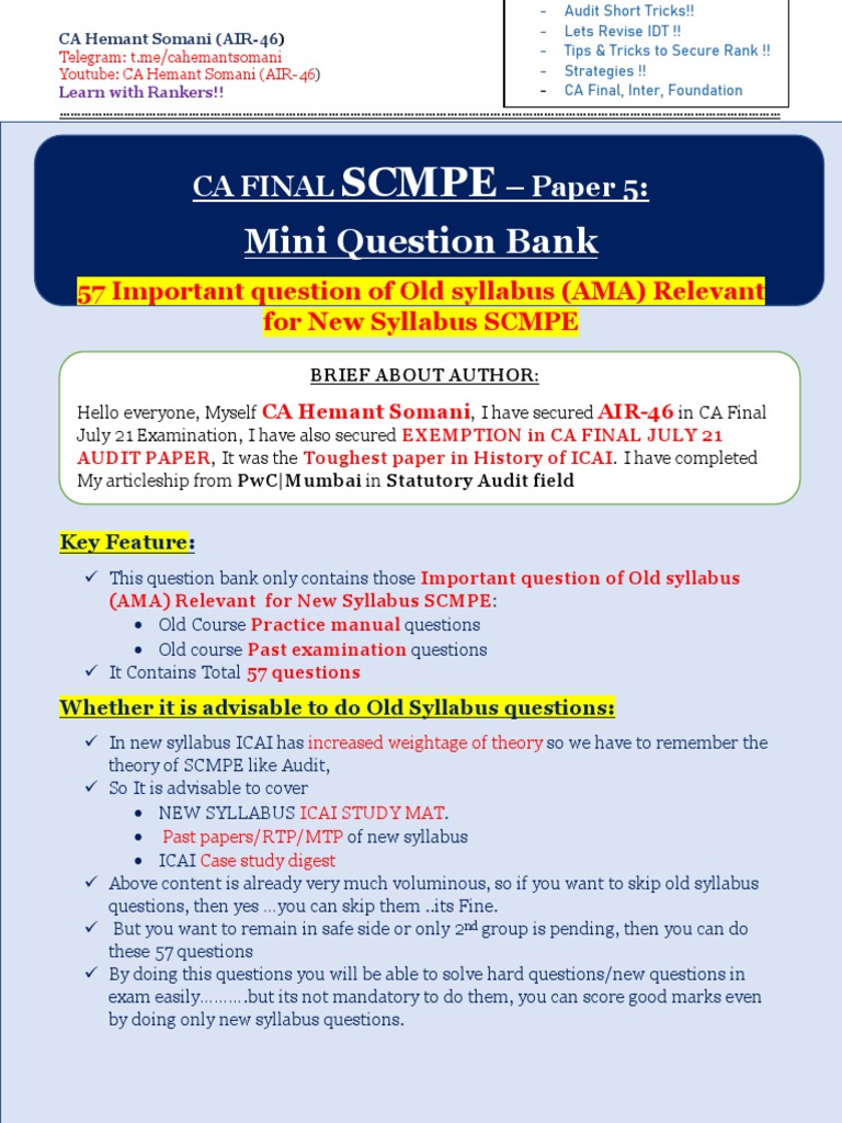 Scmpe: Mini Question Bank | PDF | Banks | Cost Accounting