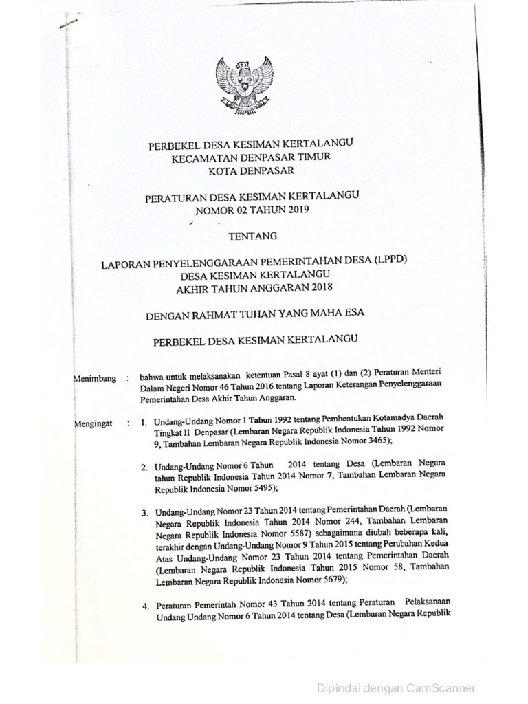 Perdes Laporan Penyelenggaraan Pemerintahan Desa LPPD 62 2021 05 31 | PDF