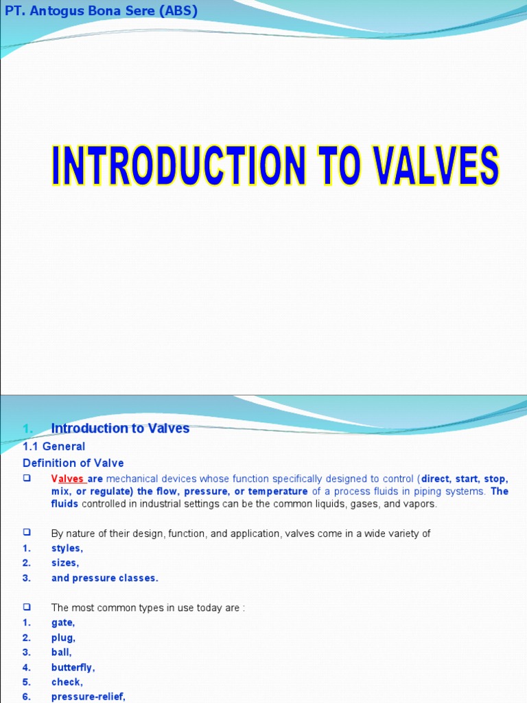 1 Introduction To Valves | PDF | Valve | Pipe (Fluid Conveyance)