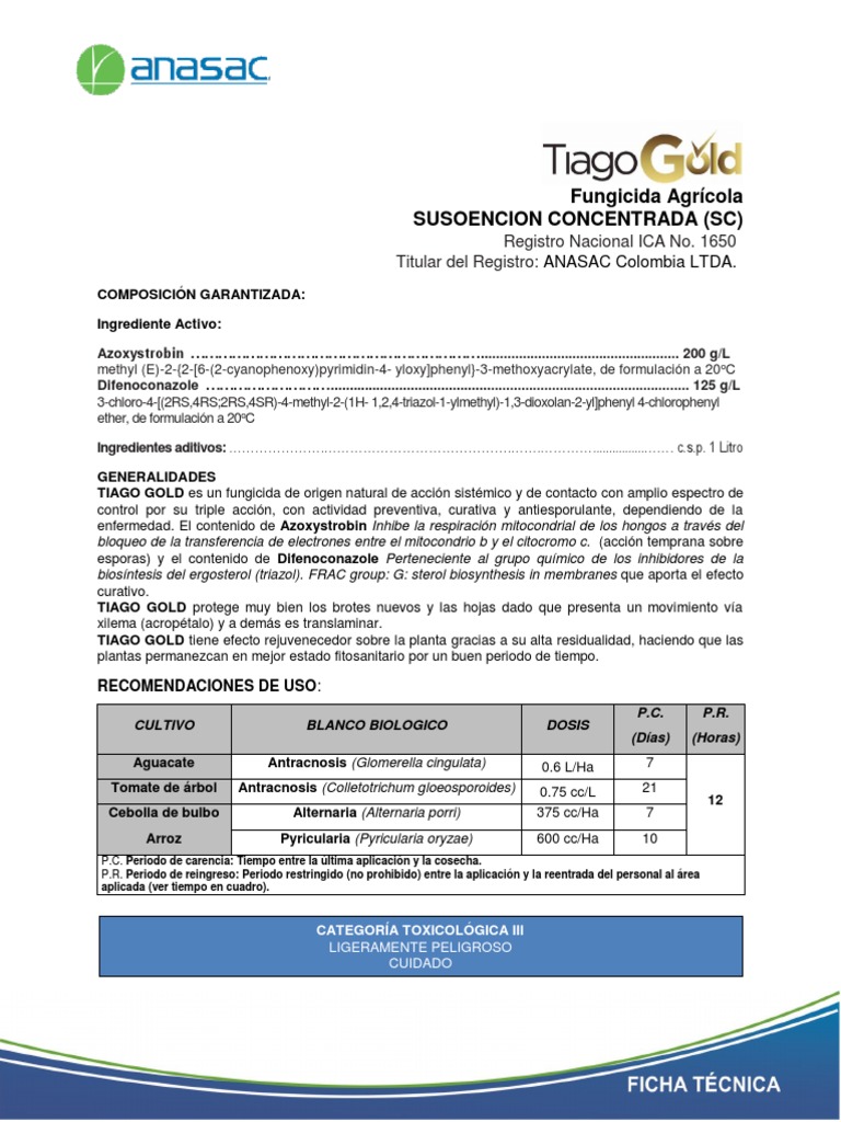 Ficha Técnica de Tiago Gold Fungicida | PDF