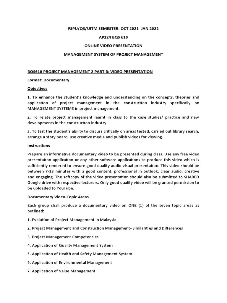 Assignment 2 - VIDEO PM2 ASSESSMENT | PDF | Project Management ...