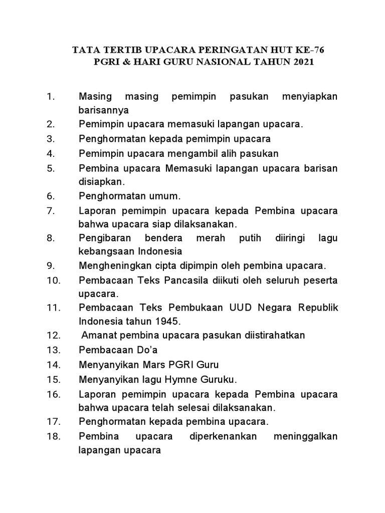 Tata Tertib Upacara Peringatan Hari Guru Nasional Ke 76 | PDF