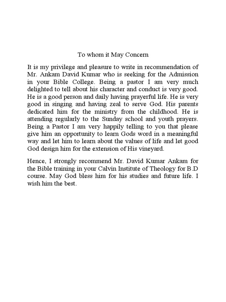 Pastor Recommendation Letter | PDF | Religion & Spirituality