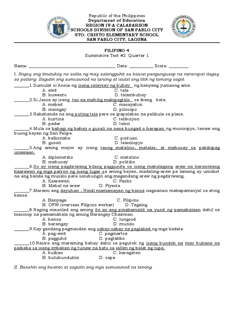 Summative Fil4 - Part 2 | PDF