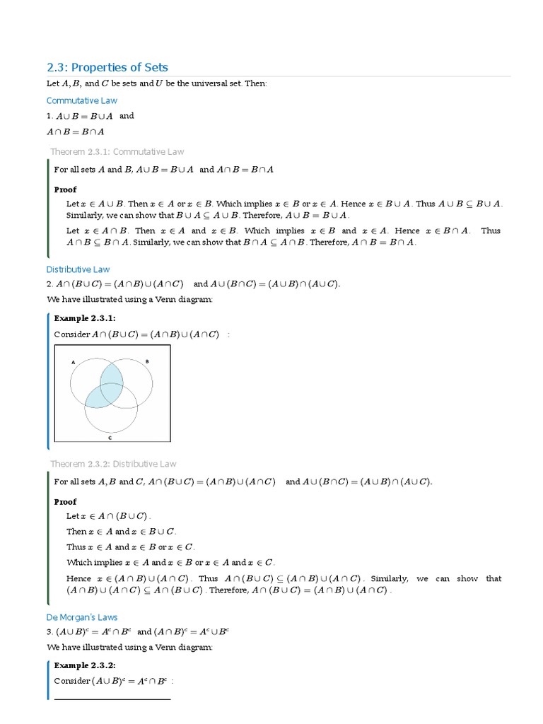 2.3 - Properties of Sets - Mathematics LibreTexts | PDF | Mathematical ...