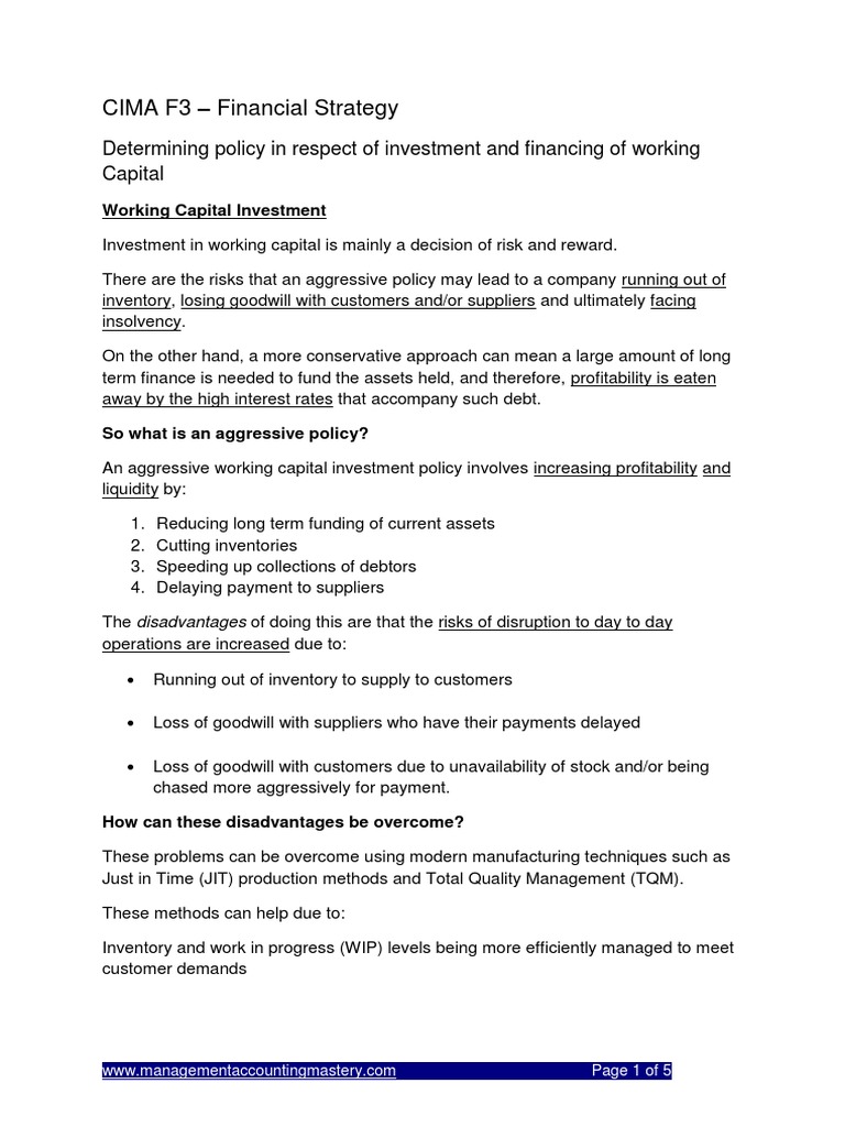 Cima F3 - Financial Strategy: Determining Policy in Respect of ...