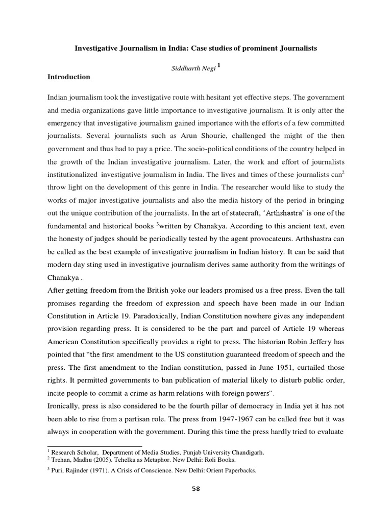 Investigative Journalism in India: Key Figures | PDF | Journalism