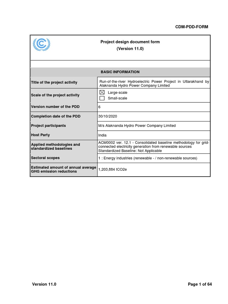 Run-of-River Hydro Project Design Document | PDF | Hydroelectricity | Clean Development Mechanism