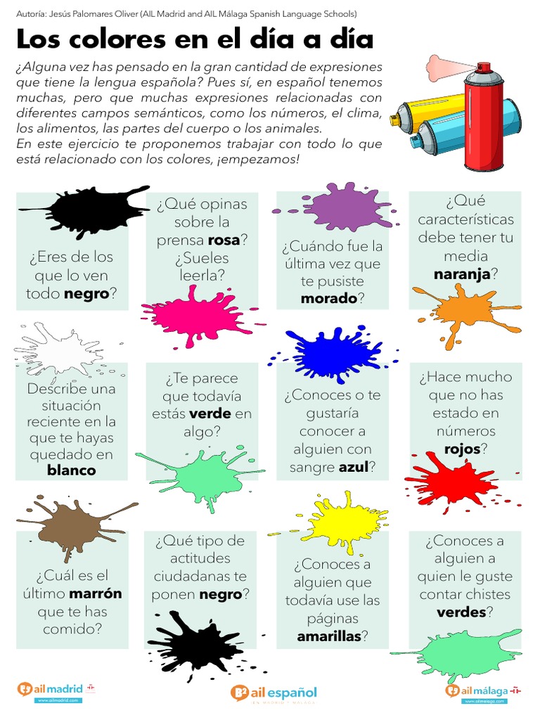 Expresiones y actividades con colores en español | PDF | Color