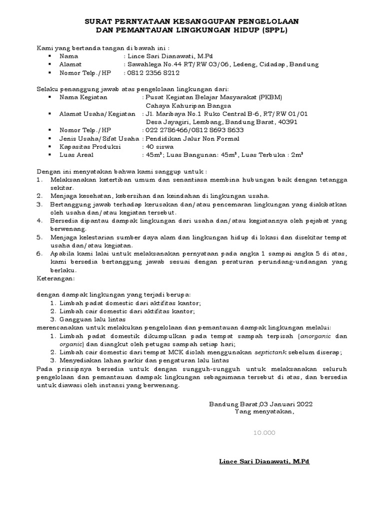 Contoh Format SPPL | PDF