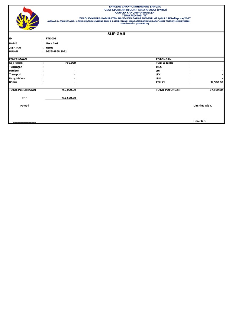 Contoh Slip Gaji Excel | PDF
