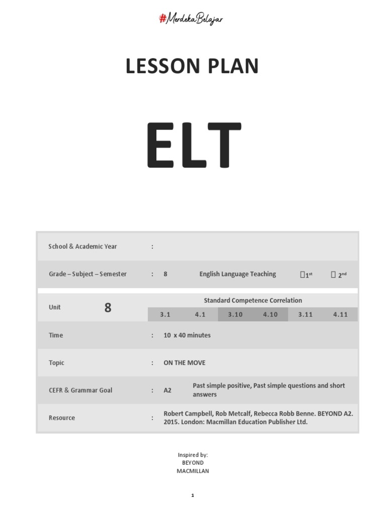 Lesson Plan Beyond Merdeka Belajar A2 Unit 8 | PDF | Grammar ...
