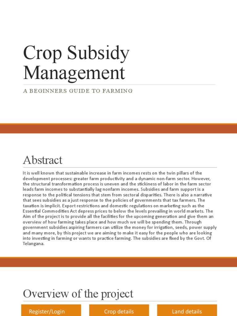 Crop Subsidy Management: A Beginners Guide To Farming | PDF ...