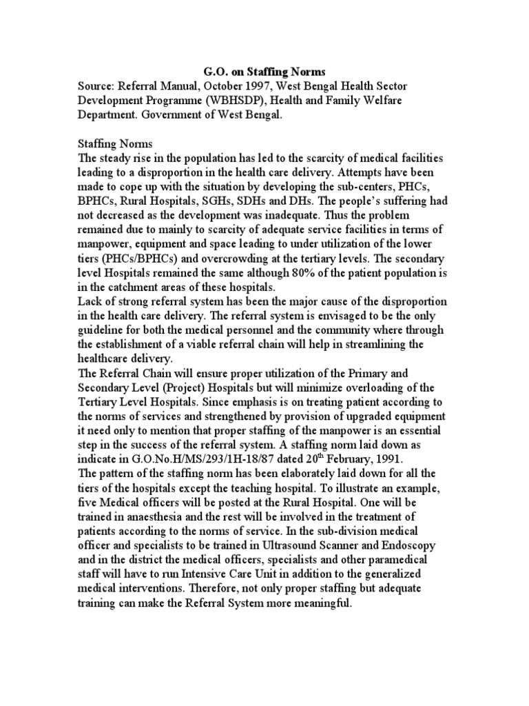 G.O. On Staffing Norms | PDF | Medicine | Hospital