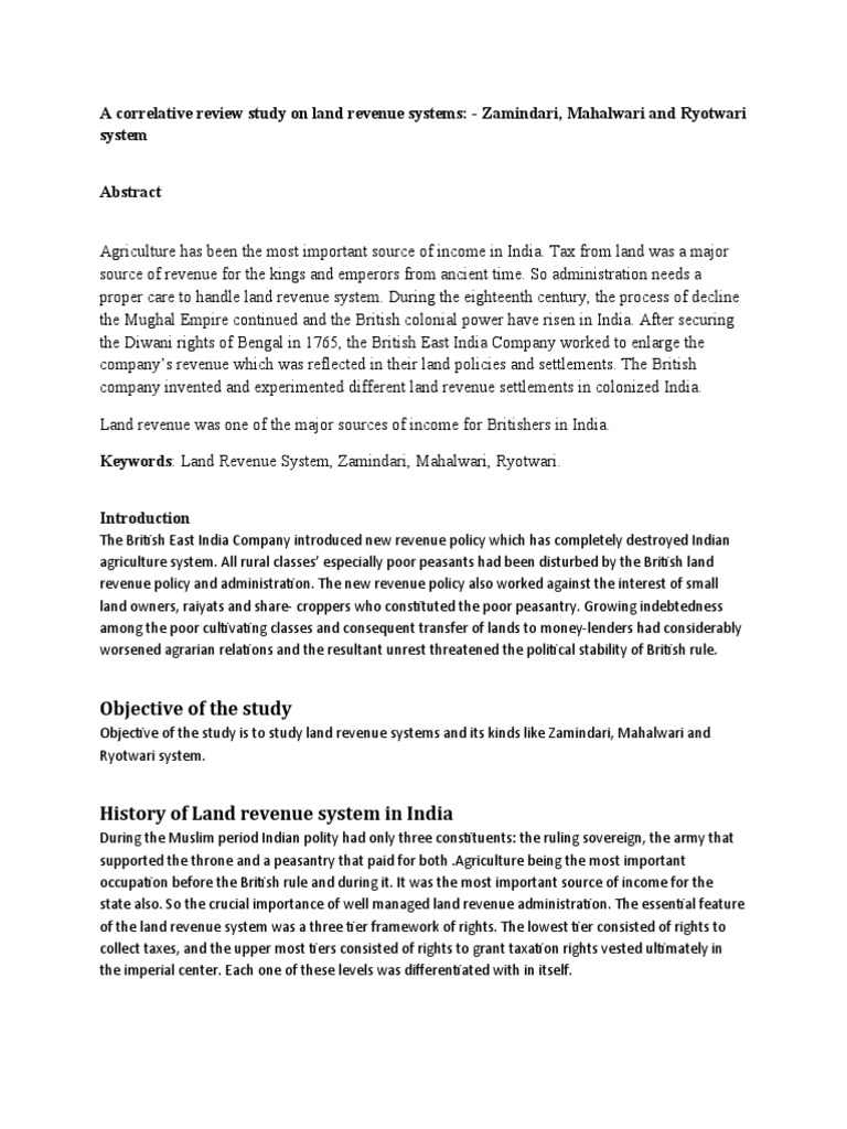 Land Revenue System | PDF | British Raj | Economies