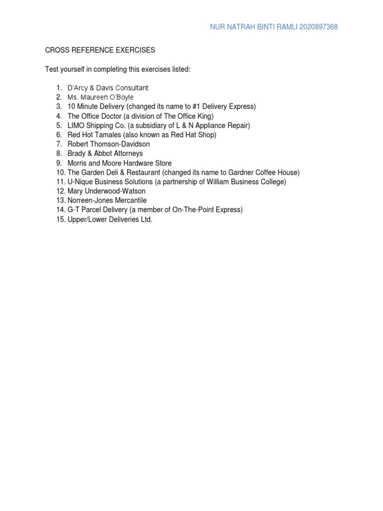 Cross Reference Exercise Examples | PDF