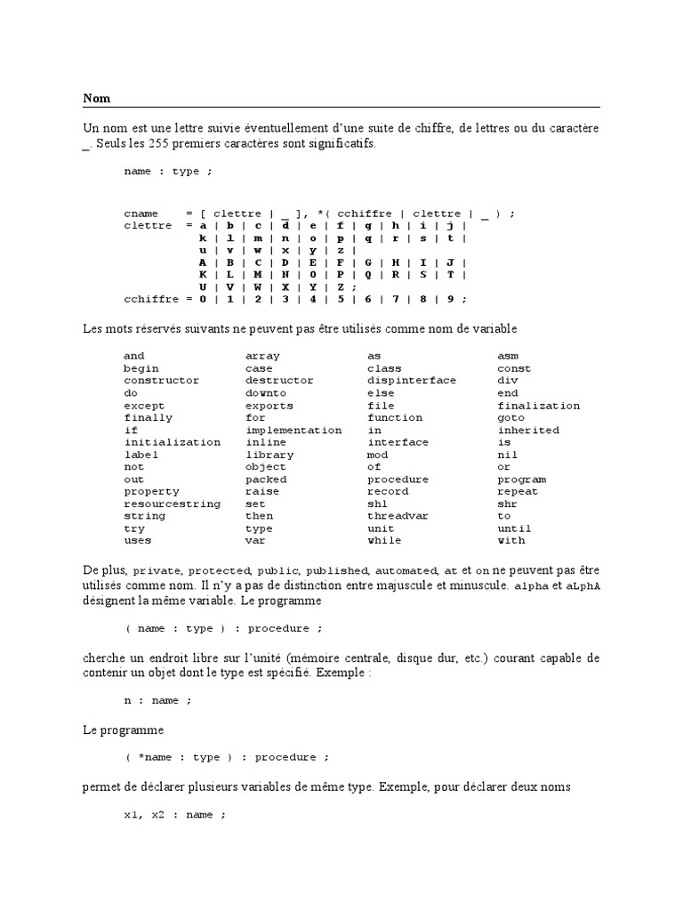 Pascal | PDF | Structure de contrôle | Pointeur (programmation)