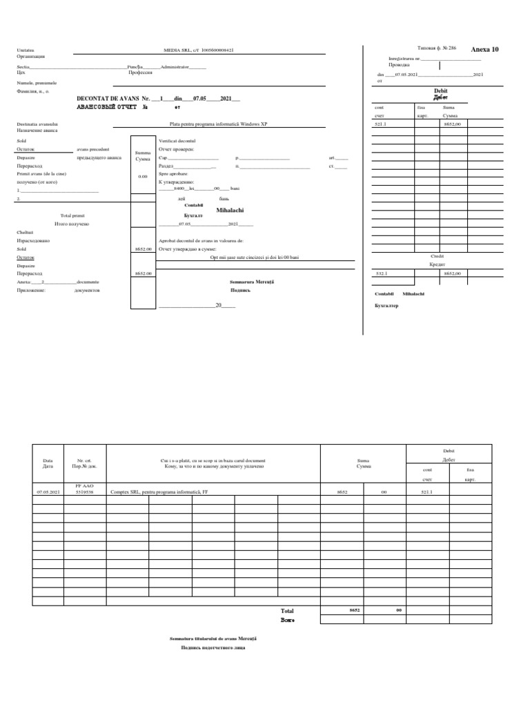 Anexa 10 Decont de Avans | PDF