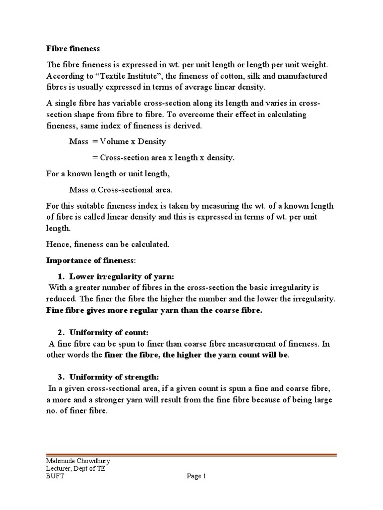Fibre Fineness Final | PDF | Yarn | Fibers