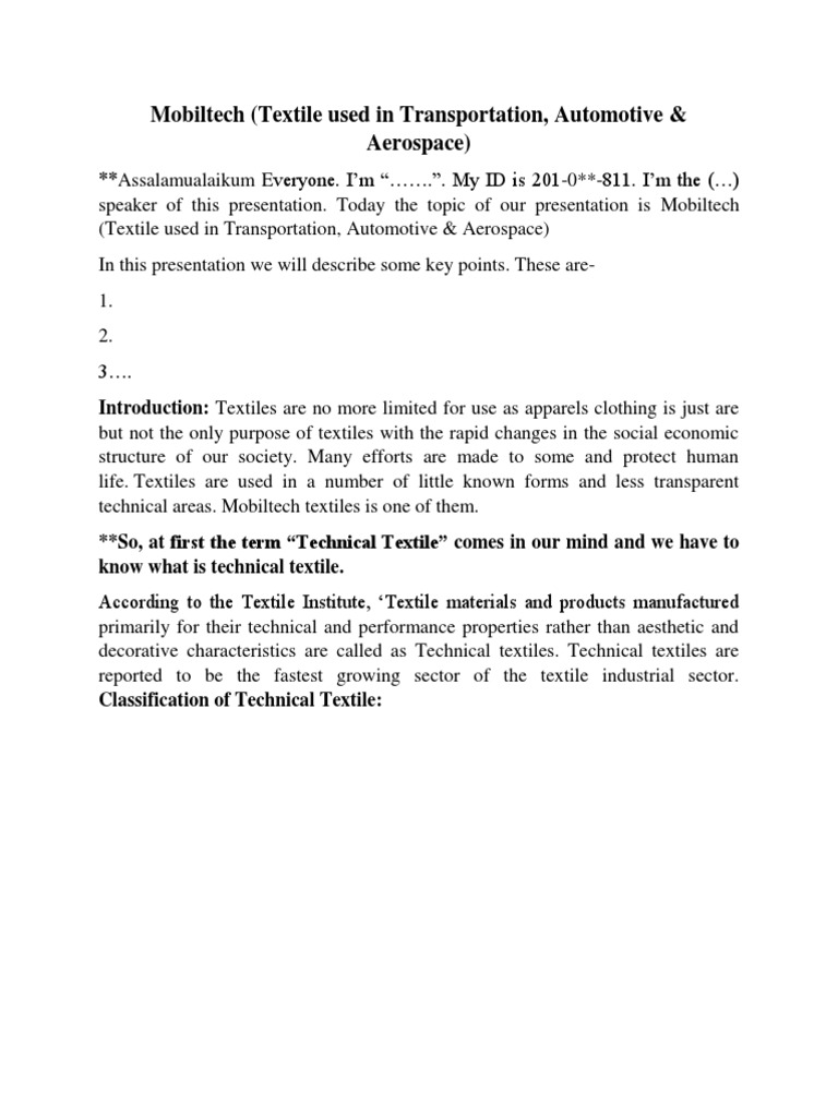 Mobiltech (Textile Used in Transportation, Automotive & Aerospace ...