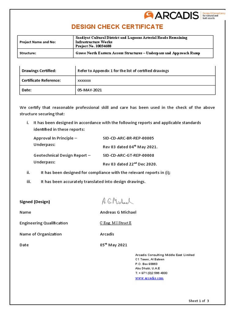 Design Check Certificate | PDF | Tunnel | Civil Engineering