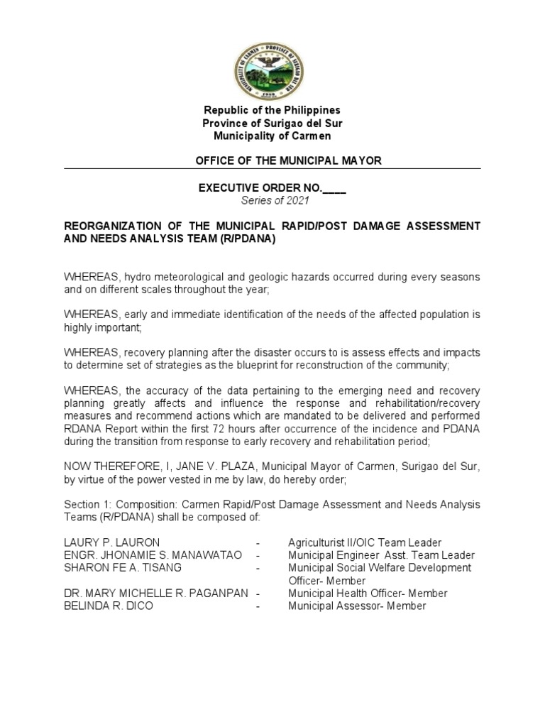 Executive Order - Municipal Rdana Team (Reorganization) | PDF