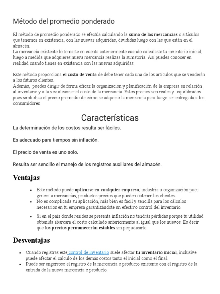 Método de Promedio Ponderado en Inventarios | PDF | Inventario | Bienes