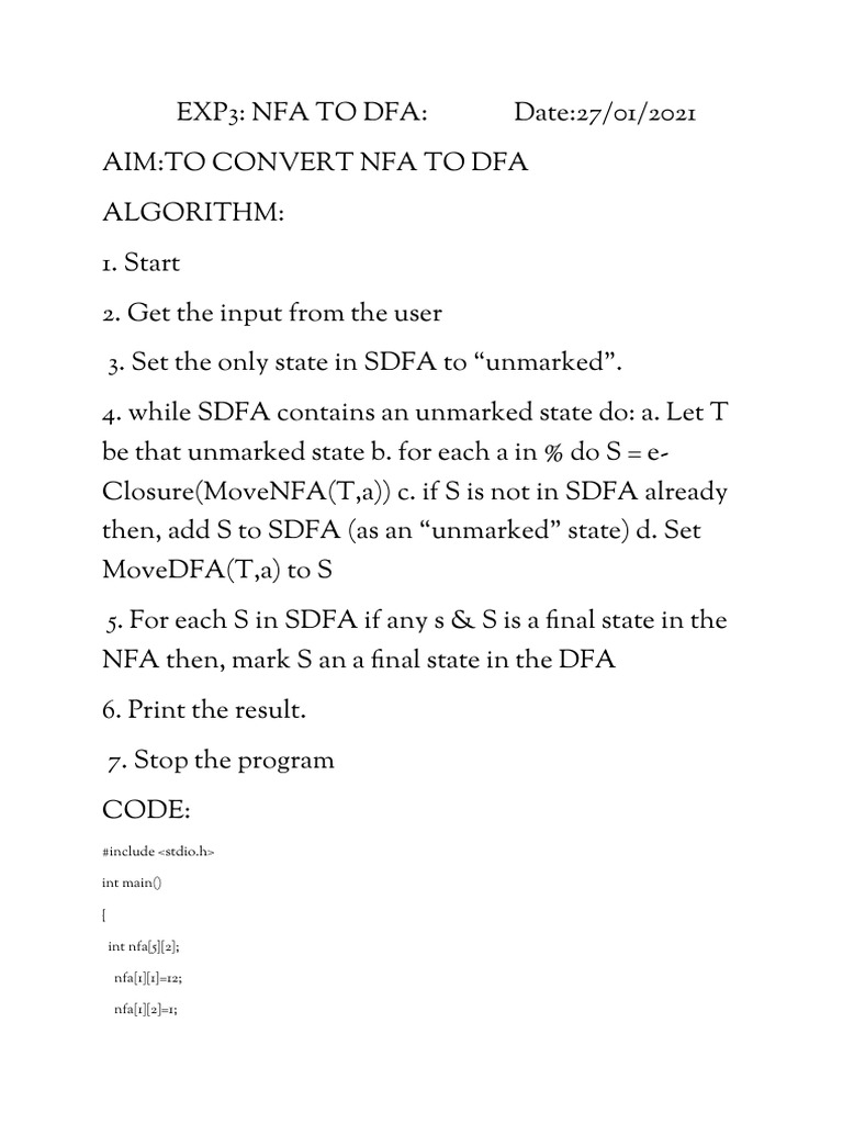 NFA to DFA Conversion Guide | PDF