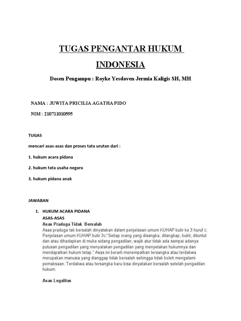 Tugas Pengantar Hukum Indonesia: Dosen Pengampu: Royke Yesdaven Jermia ...