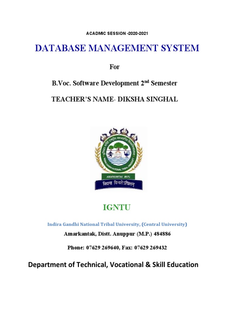 DBMS Concepts for B.Voc Software Development | PDF | Databases ...
